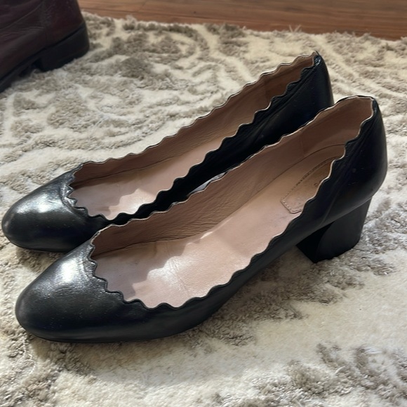 Chloe | Shoes | Chloe Black Scalloped Edge Block Heels Size 39 | Poshmark